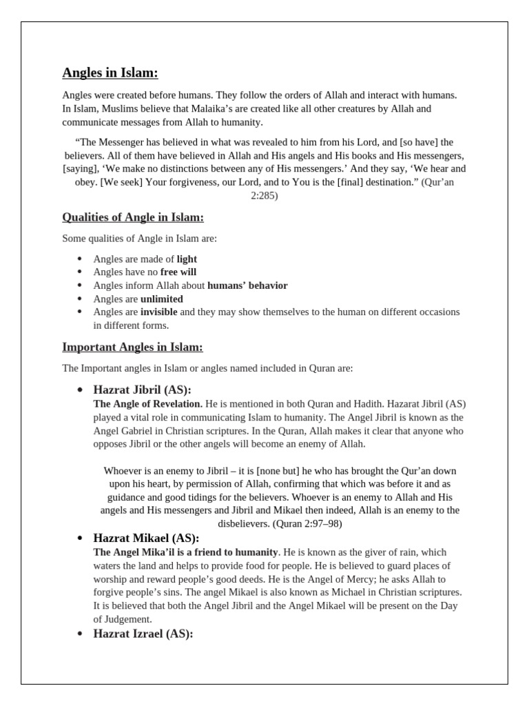 Angles in Islam | PDF