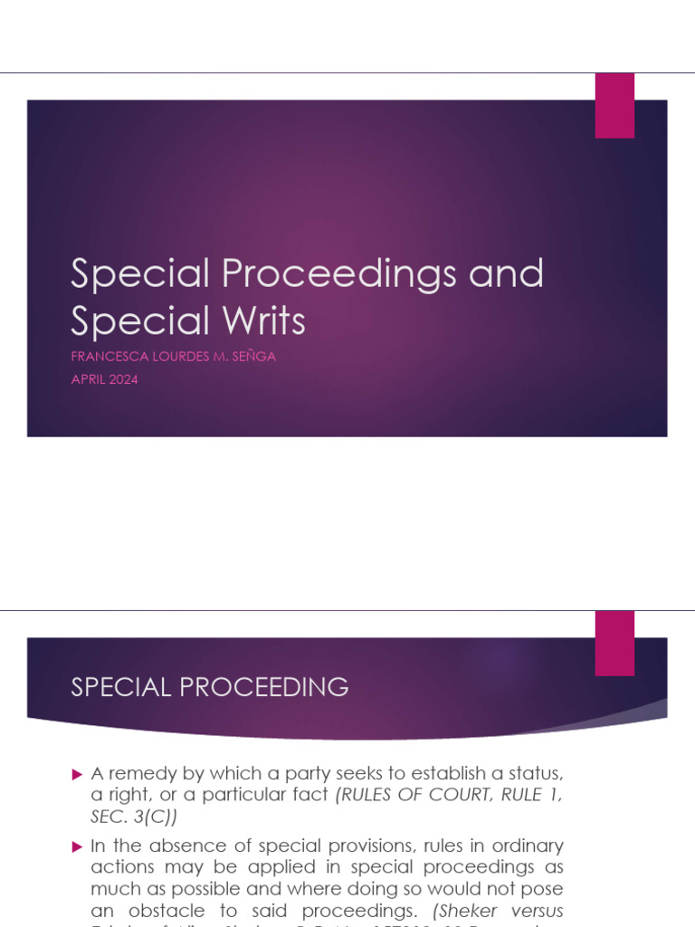 Lecturer's Material No. 3 - Vice Dean Francesca Senga - Remedial Law - Special Proceedings and ...