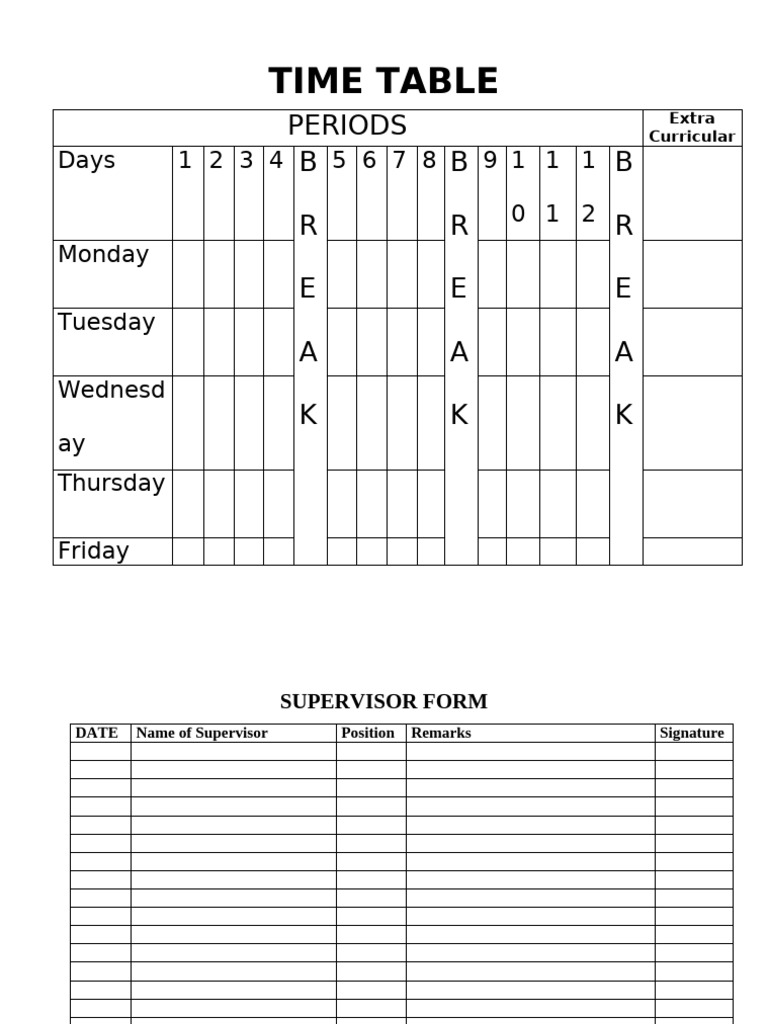 Complete Timetable and Supervisor Form | PDF