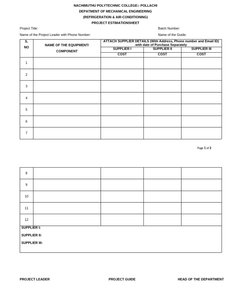PROJECT ESTIMATION SHEET | PDF