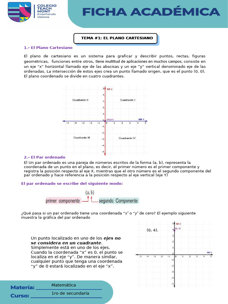 1ro de Sec - Tema 1 Plano Cartesiano | PDF