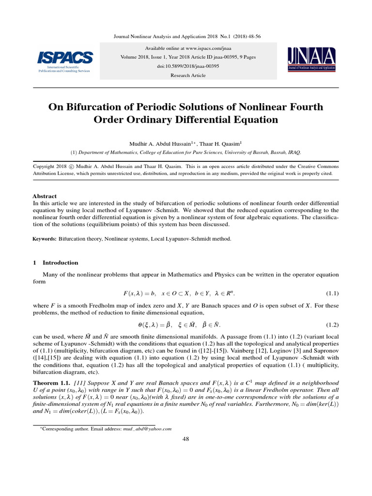 On Bifurcation of Periodic Solutions of Nonlinear | PDF