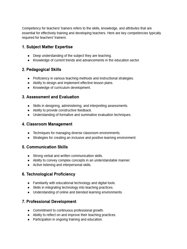 Competency For Teachers' Trainers | PDF