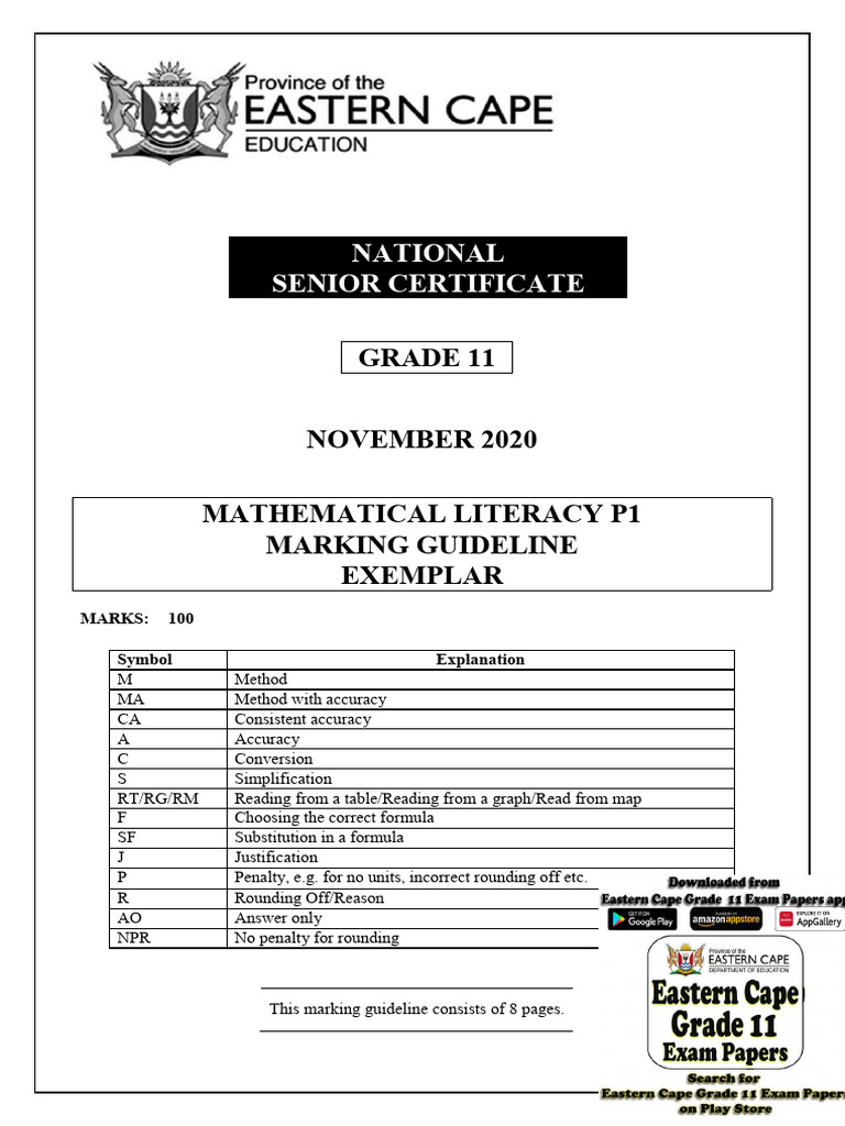 MATHS LIT P1 GR11 MEMO NOV2020 ENG D | PDF MATHS LIT P1 GR11 MEMO NOV2020 ENG D | PDF