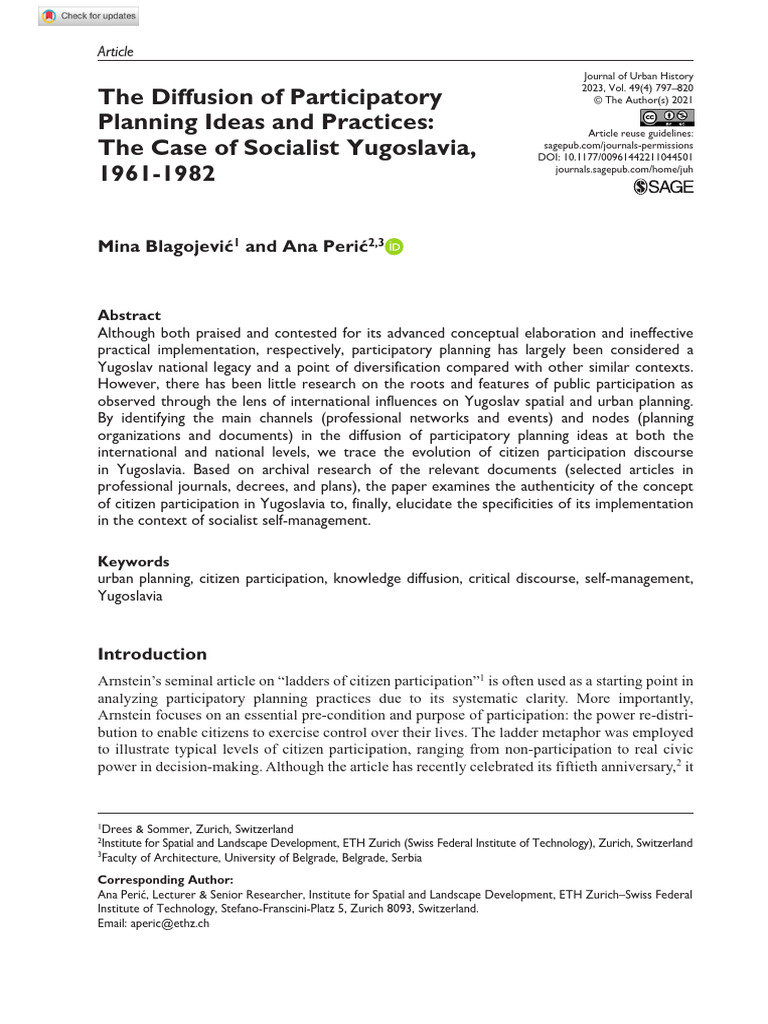 Blagojevic Peric 2021 The Diffusion of Participatory Planning Ideas and ...