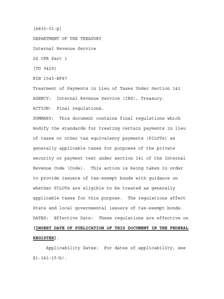 2008 Treasury Regulations On PILOTs | Download Free PDF | Municipal ...