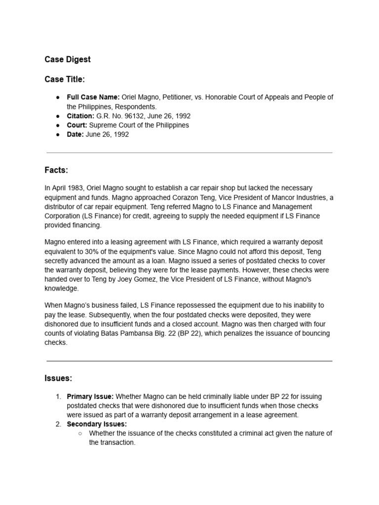 Magno Acquitted in BP 22 Check Case | PDF | Public Law | Finance ...