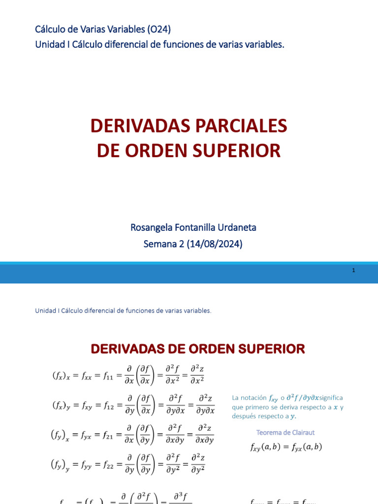 O240814 I-2 Derivadas Parciales de Orden Superior | PDF
