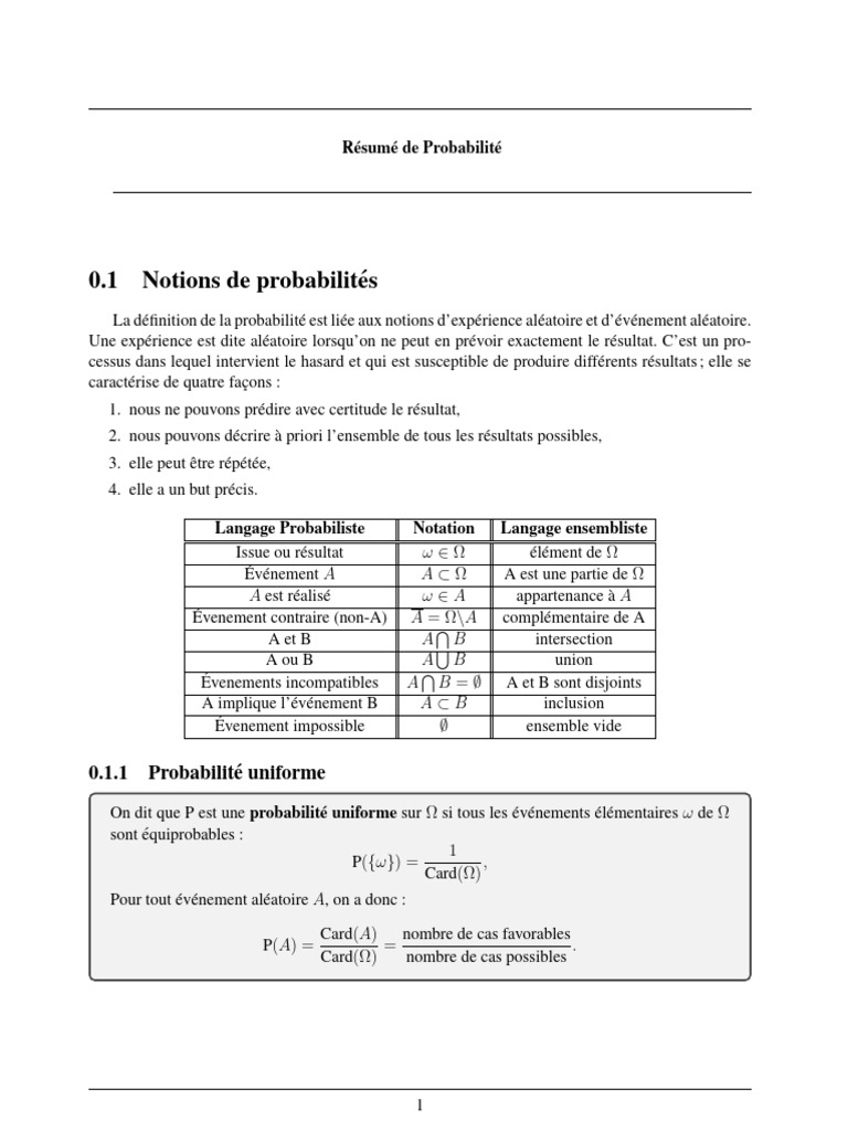 0.1 Notions de Probabilit Es | PDF