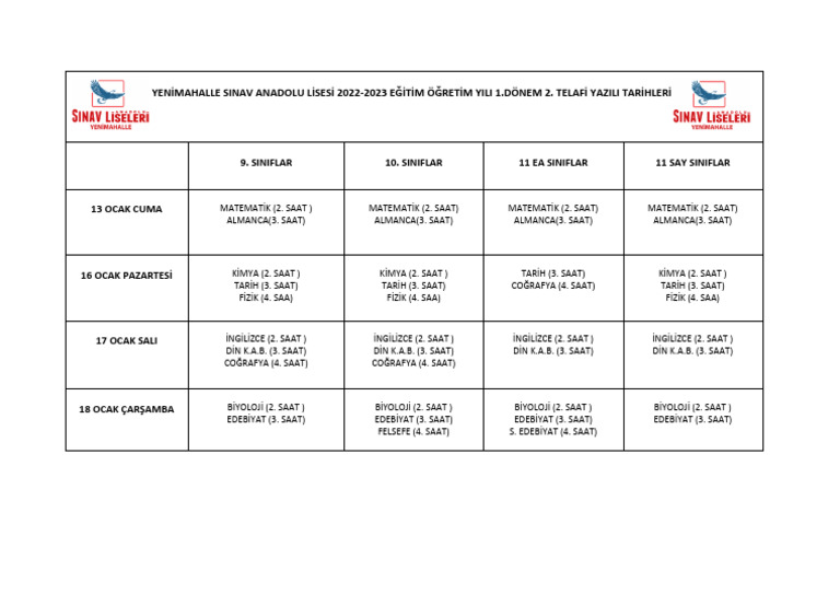 Donem 2. Sinavlar Telafi Programi 2 | PDF