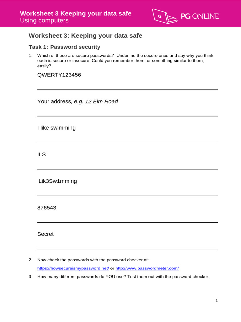 UCSER Worksheet 3 Keeping Your Data Safe | PDF