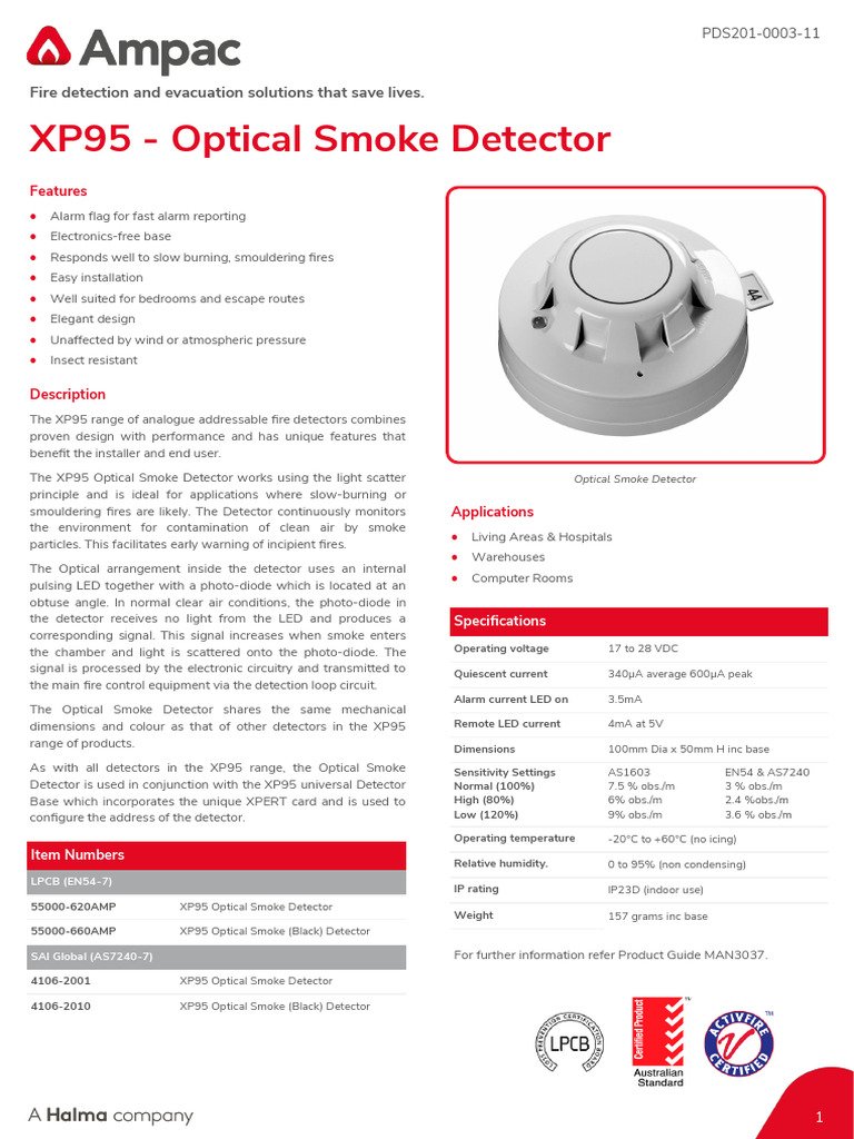 PDS201 0003 XP95 Optical Smoke Detector | PDF | Smoke | Science ...