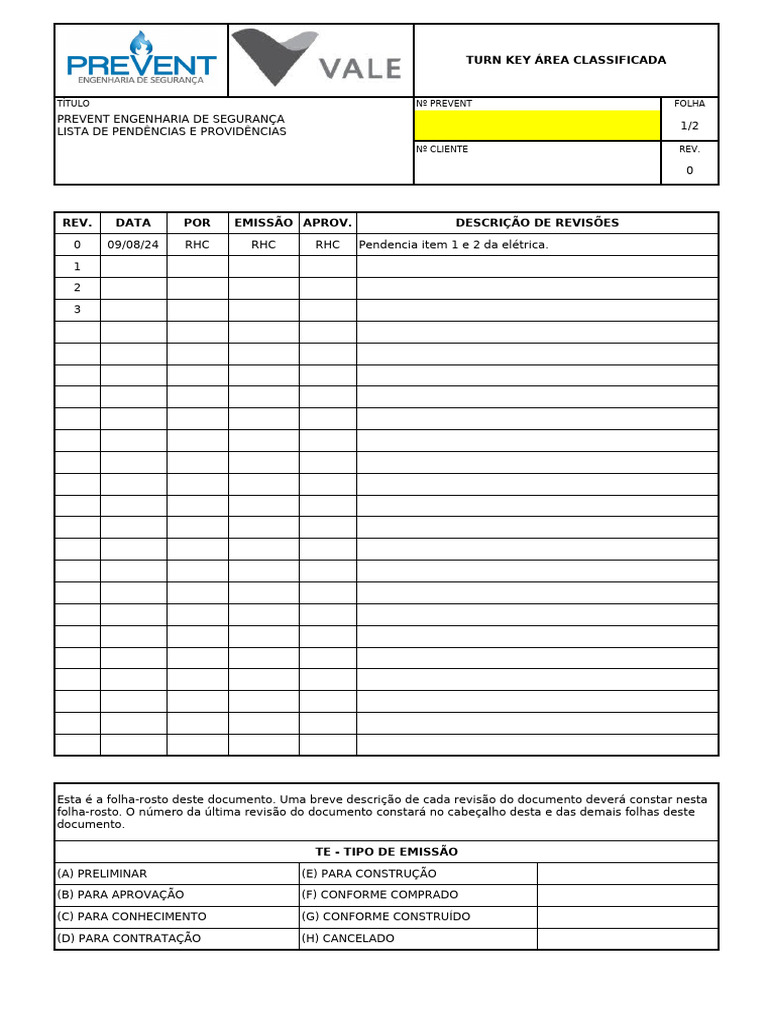 Dc-Pla-002 - R0 - Lista de Pendências | PDF