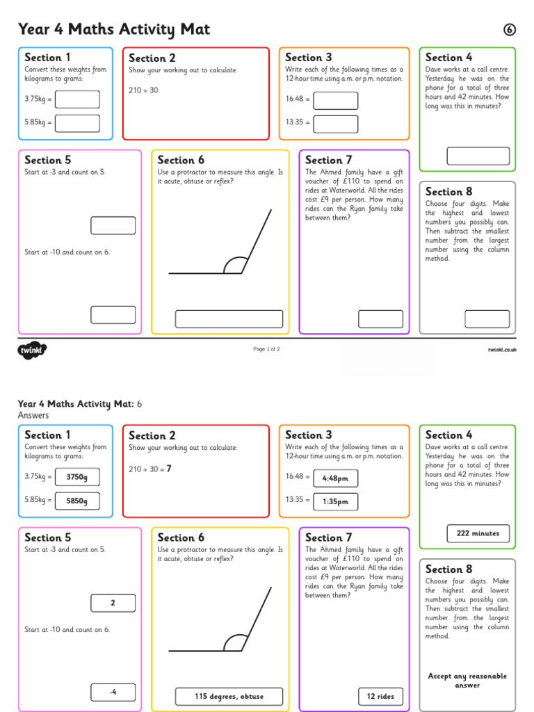 Y4 Maths Mat 6 Medium Ability | PDF | Metrology