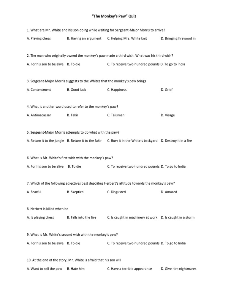 the_monkeys_paw_quiz | PDF