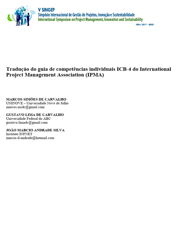 ICB 4.0 Referencial de Competências Individuais para Gestão de | PDF