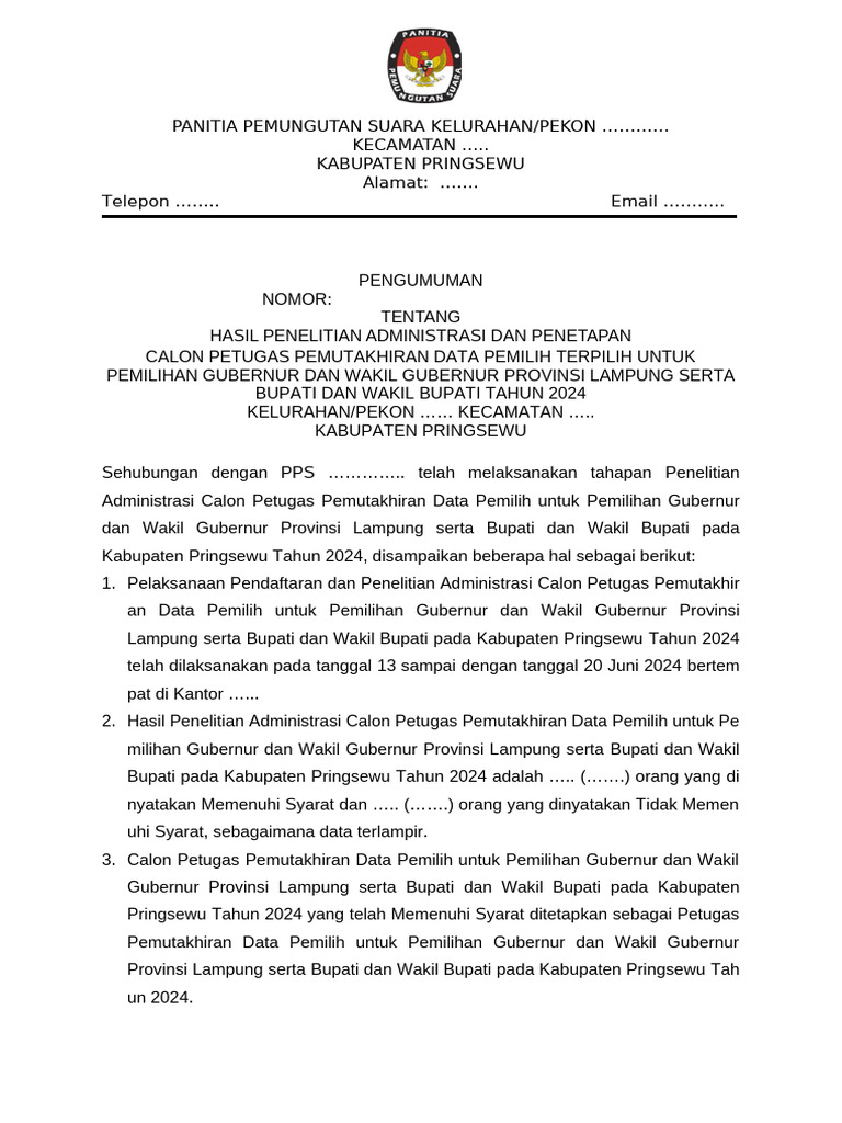 Pengumuman Hasil Penelitian Administrasi Pantarlih | PDF