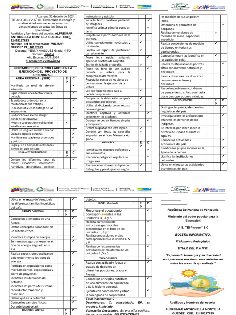 Boleta Anthonella. III Lapso | PDF