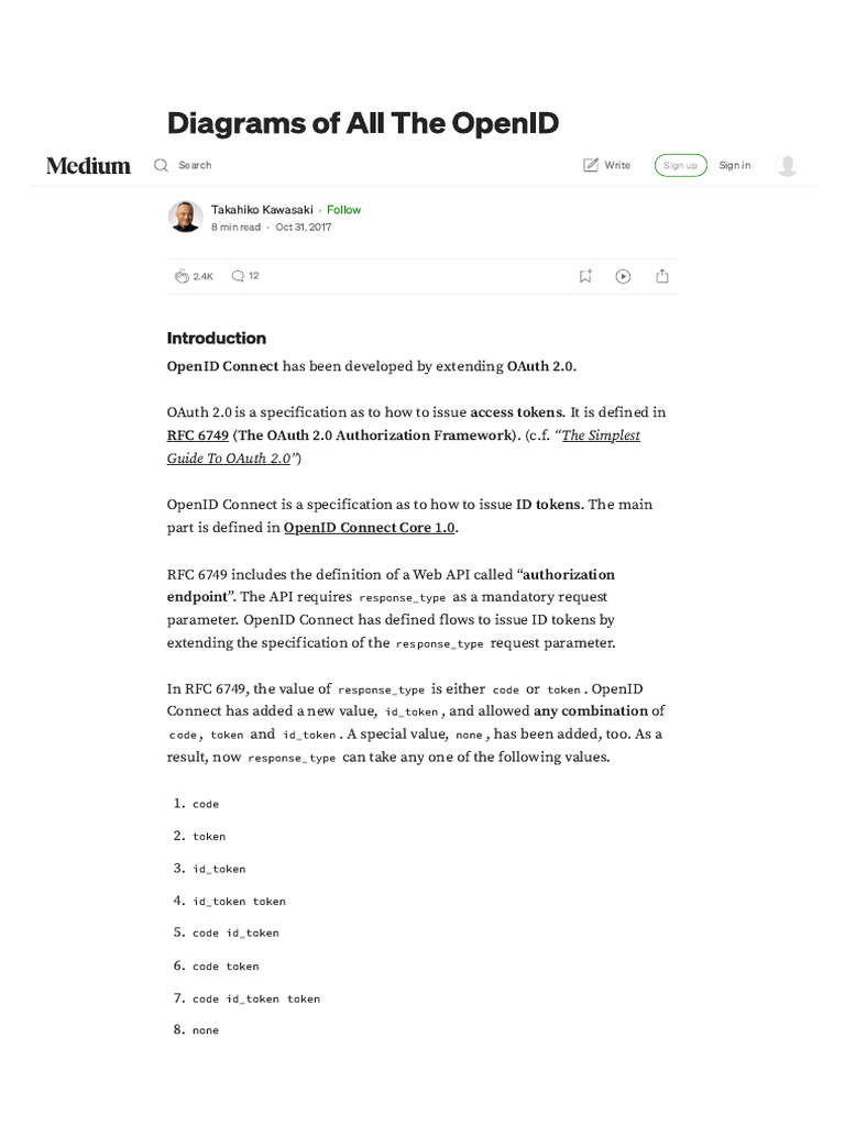 Diagrams of All The OpenID Connect Flows - by Takahiko Kawasaki - Medium | PDF