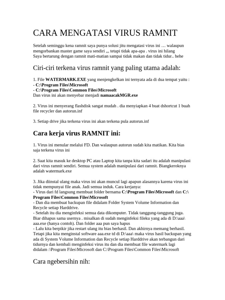 Cara Mengatasi Virus Ramnit | PDF