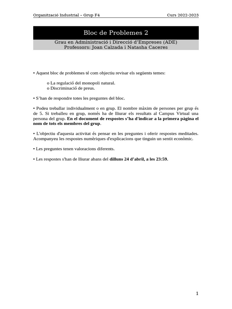 Bloc de Problemes 2 2023 | PDF
