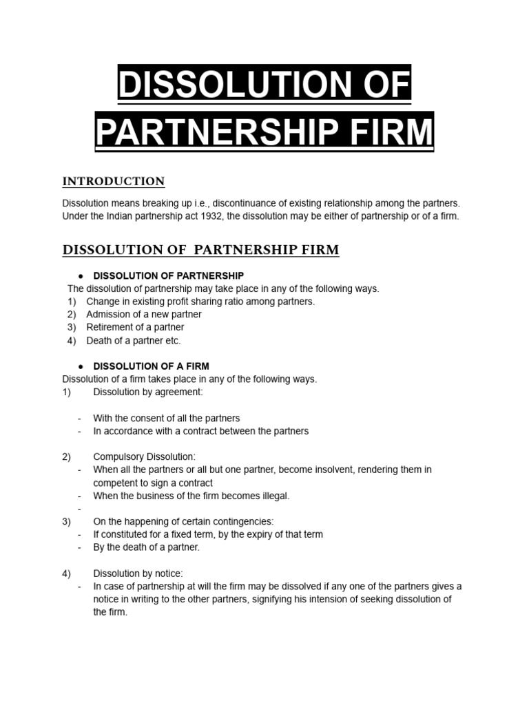 Dissolution Of Partnership Firm Class 12 Pdf