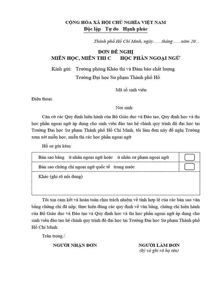 Mau Don Xin Mien Hoc Mien Thi Ngoai Ngu | PDF