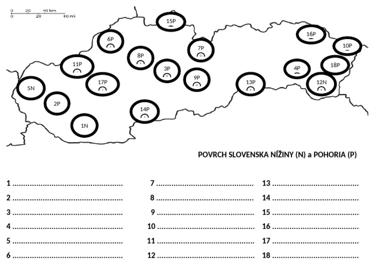 Povrch Slovenska Nížina, Pohoria - Slepá Mapa | PDF