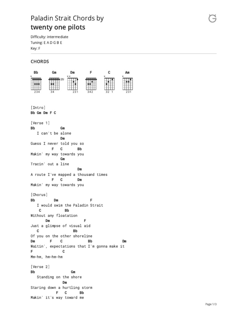 Paladin Strait Chords by Twenty One Pilots | PDF | Song Structure | Songs
