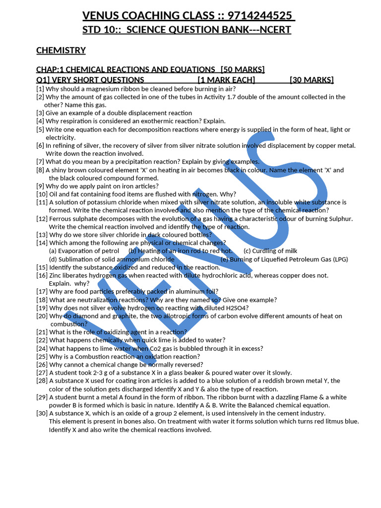STD 10 Science Question Bank New | PDF