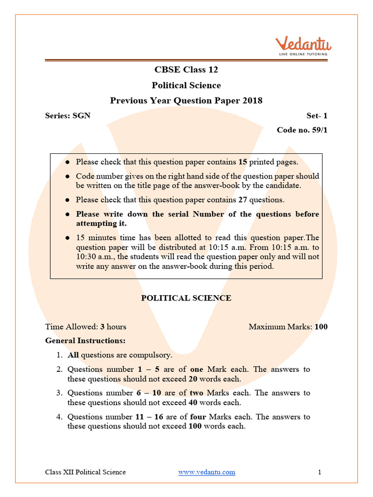 CBSE Class 12 Political Science Paper | PDF | Kashmir | Globalization