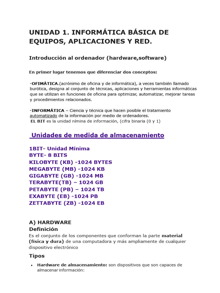 Unidad 1 - Informática Básica de Equipos, Aplicaciones y Red (Odt) | PDF