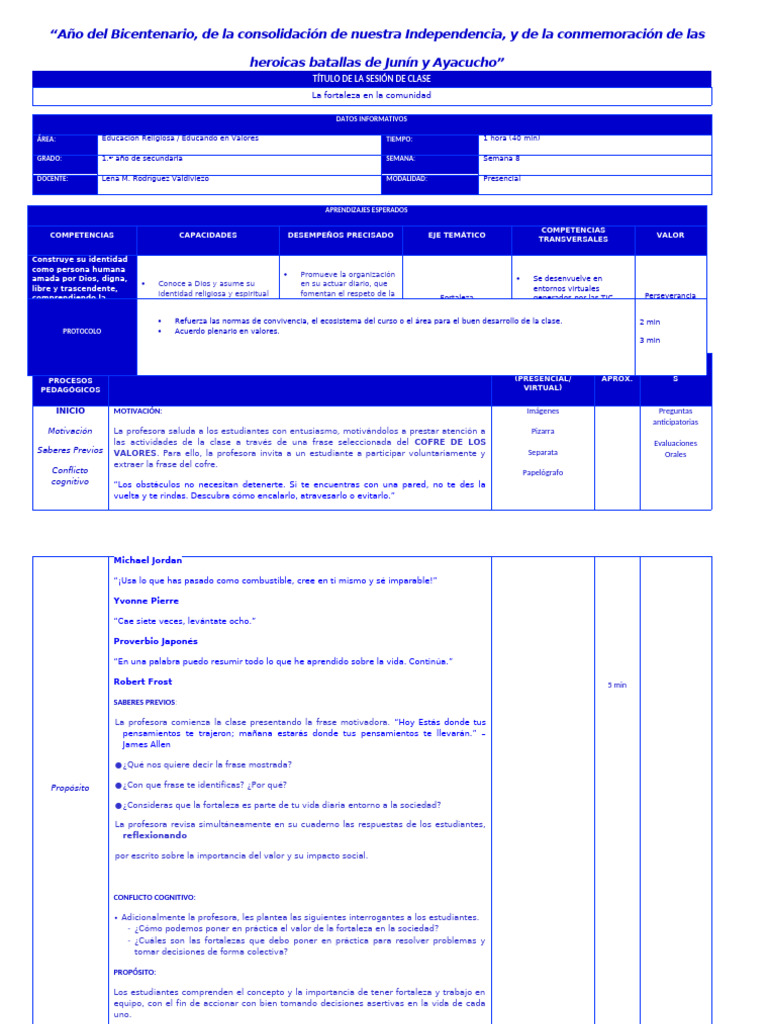 Sesión de Aprendizaje - S1 - SEM8 - EDUCAV - IIIBIM - 2024 | PDF