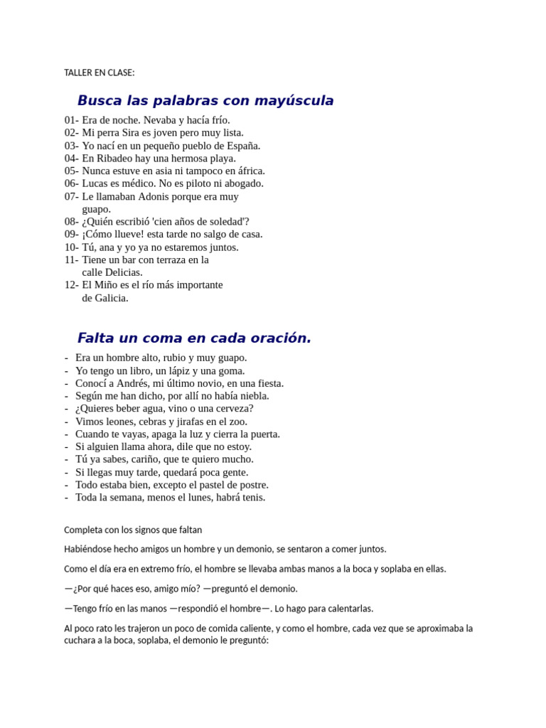 Taller de gramática y puntuación | PDF