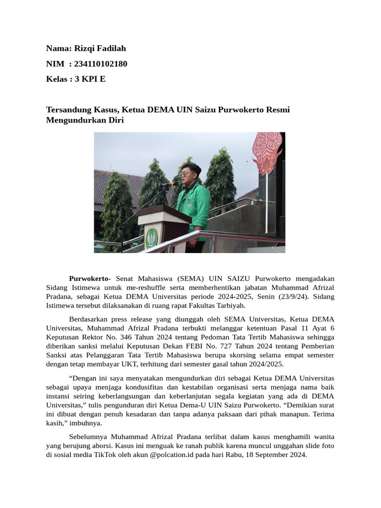 3 KPI E - Rizqi Fadilah - 234110102180 - Teknik Reportase | PDF