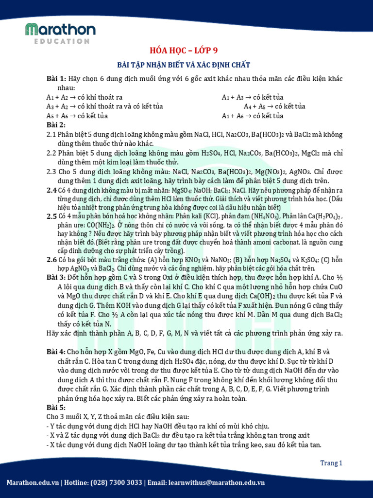 Tuan08 - Buoi14 - Bai Tap Nhan Biet Va Xac Dinh Cac Chat - 150923 | PDF