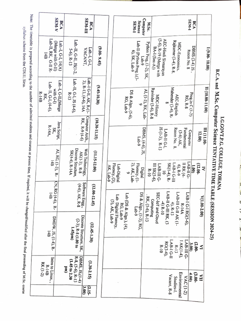 Revised Tentative Time Table | PDF