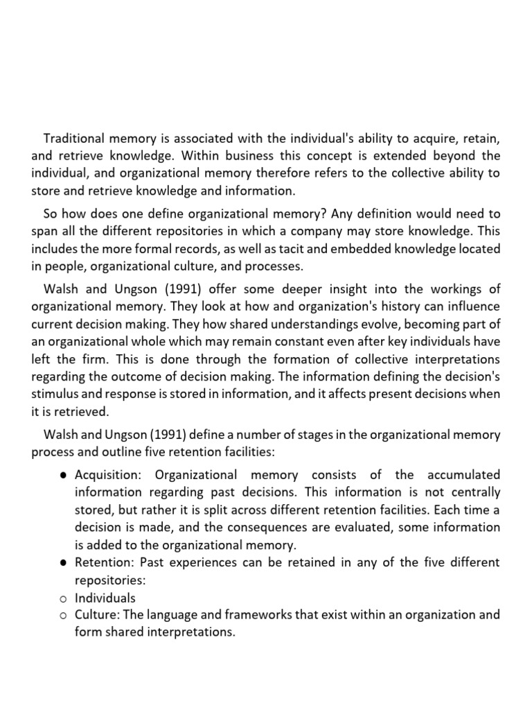 Organizational Memory and Knowledge Repositories | PDF | Knowledge ...