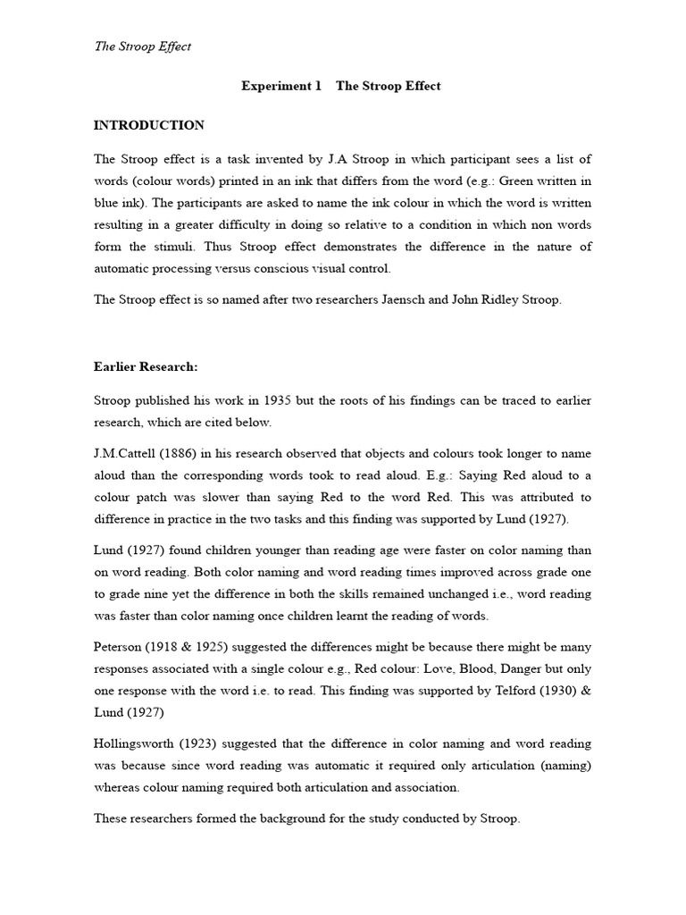 Experiment 1 - The Stroop Effect | PDF
