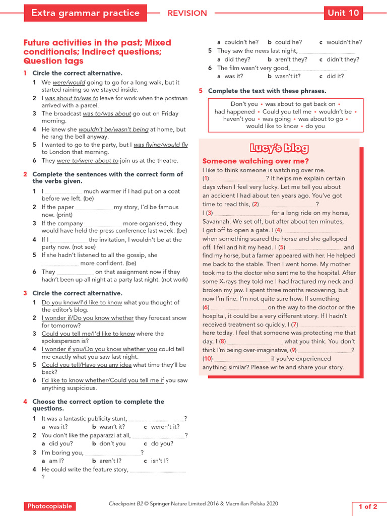 Checkpoint B2 - TRC - Extra Grammar Practice - Revision - U10 | PDF