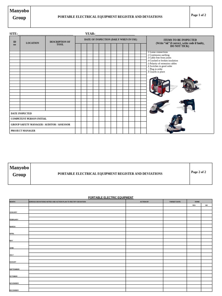 Portable electrical equipment register 2019 | PDF