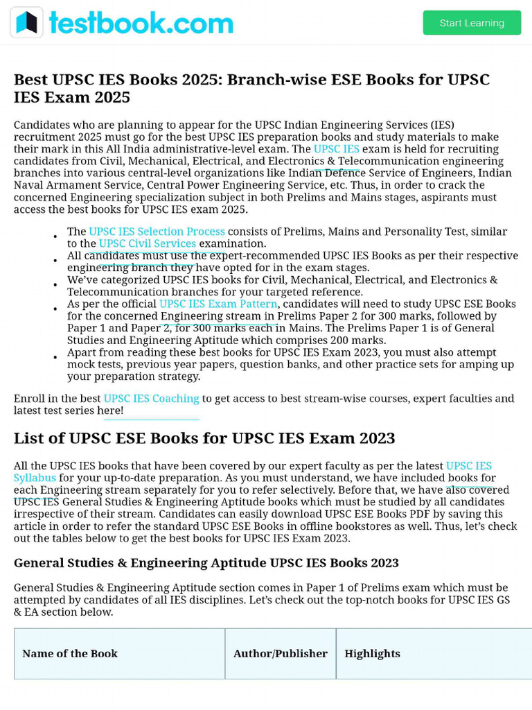 Best UPSC IES Books 2025 - Branch-Wise ESE Books For UPSC IES Exam 2025 ...