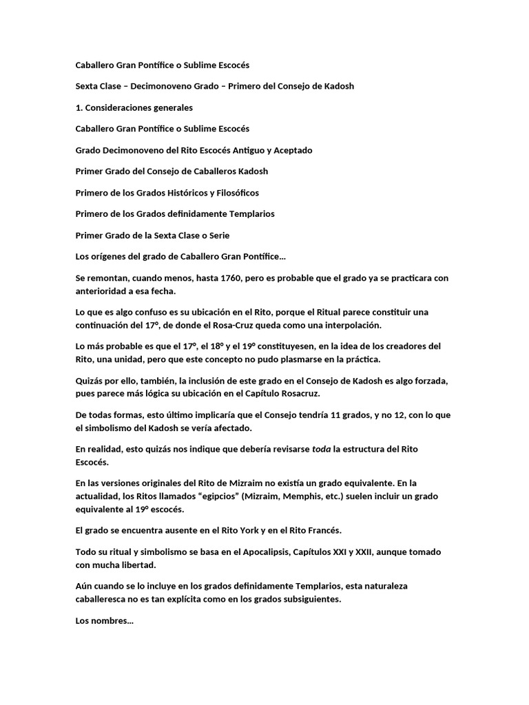 Caballero Gran Pontífice o Sublime Escocés | PDF
