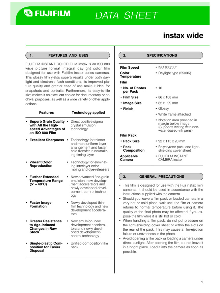 Instax Datasheet Wide | PDF