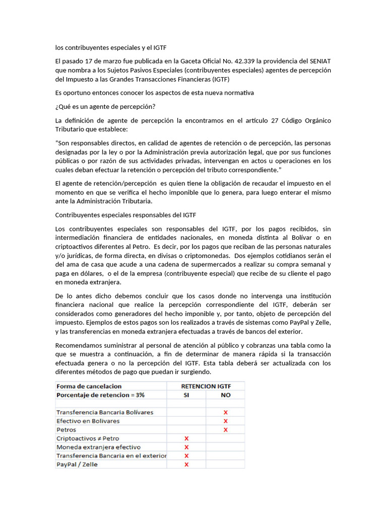Los Contribuyentes Especiales y El IGTF | PDF | Impuestos | Moneda