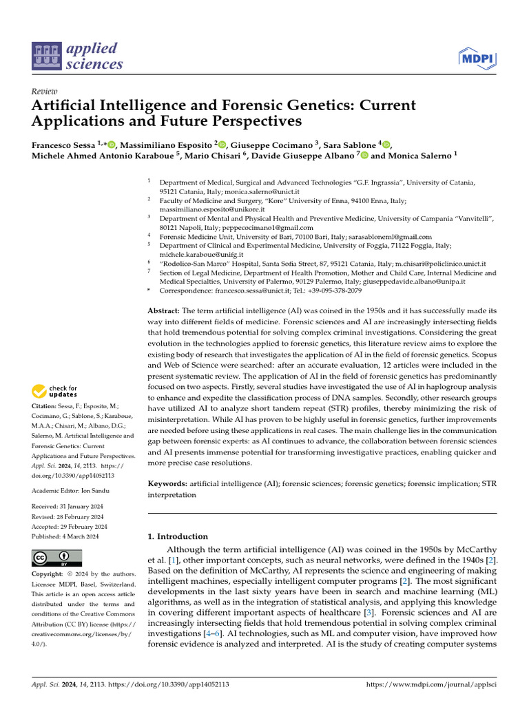 Artificial Intelligence and Forensic Genetics Current Applications and Future ...