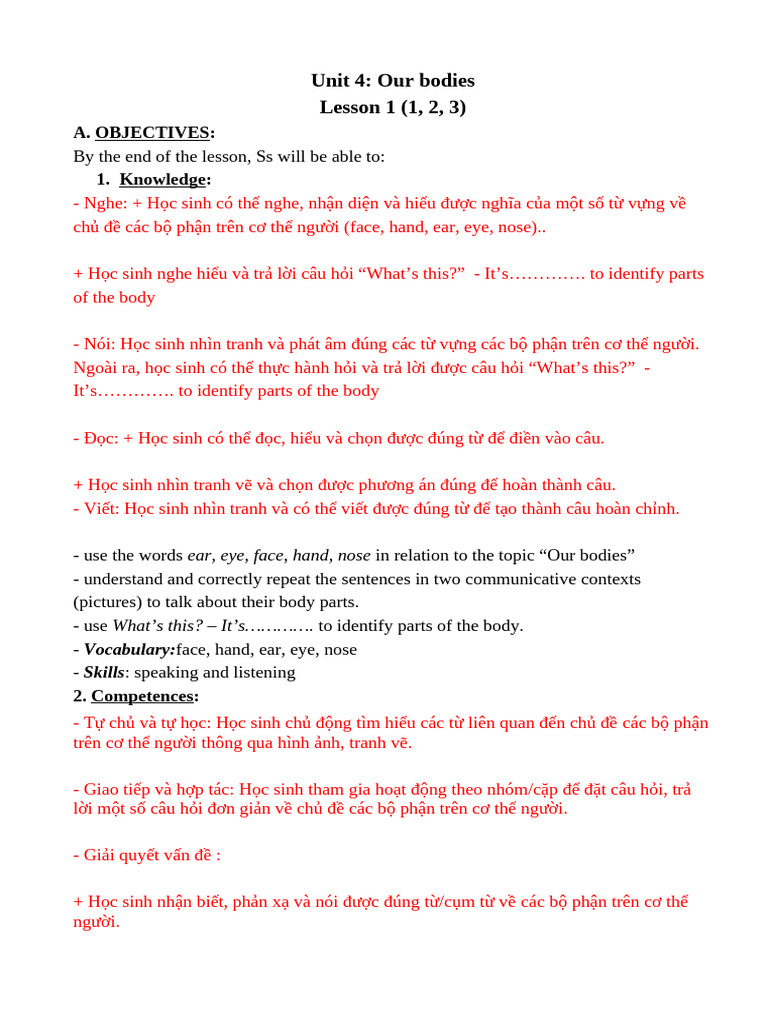 Unit 4 Lesson 1 p1,2,3 (ĐÃ CHỮA) | PDF