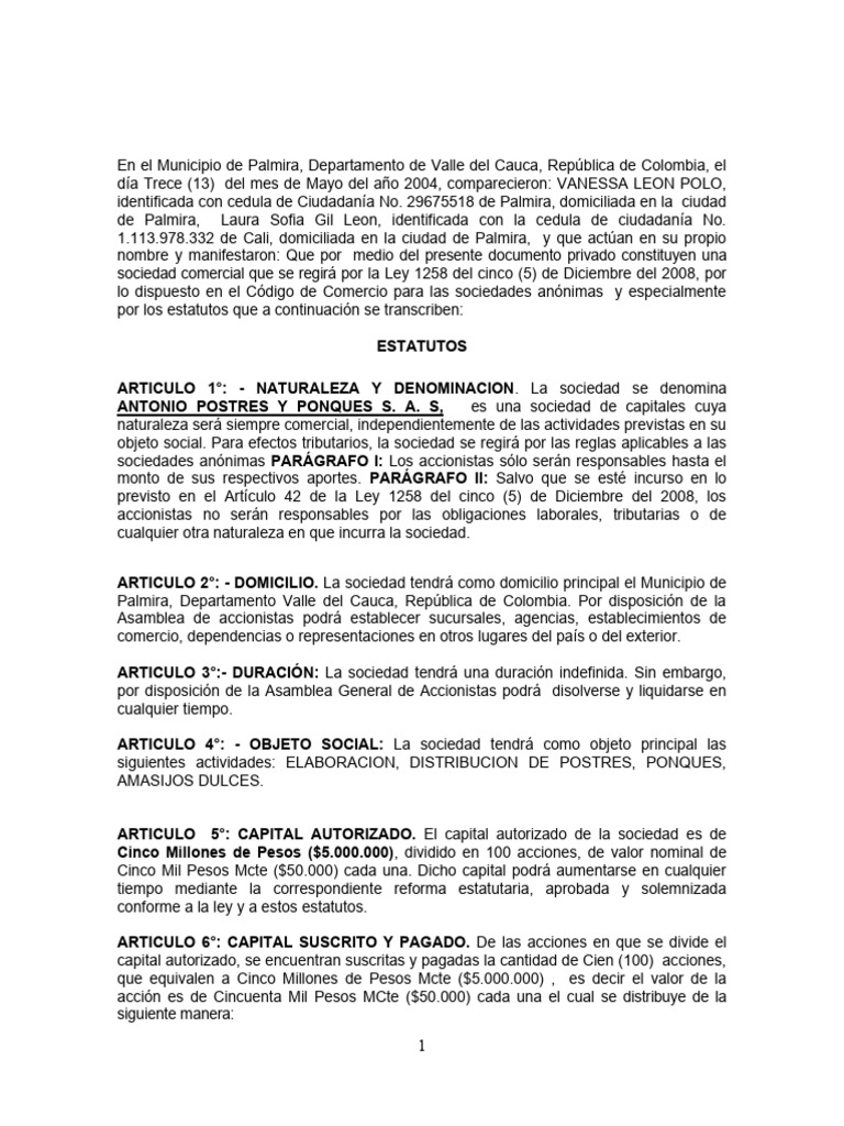 Minuta de Constitucion Empresa | PDF