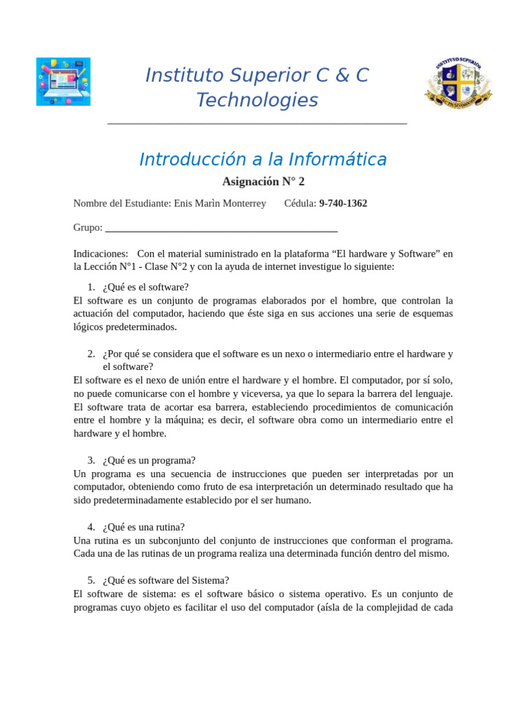 Asignacion N2 Introduccion A La Informatica | PDF | Software | Programa de computadora