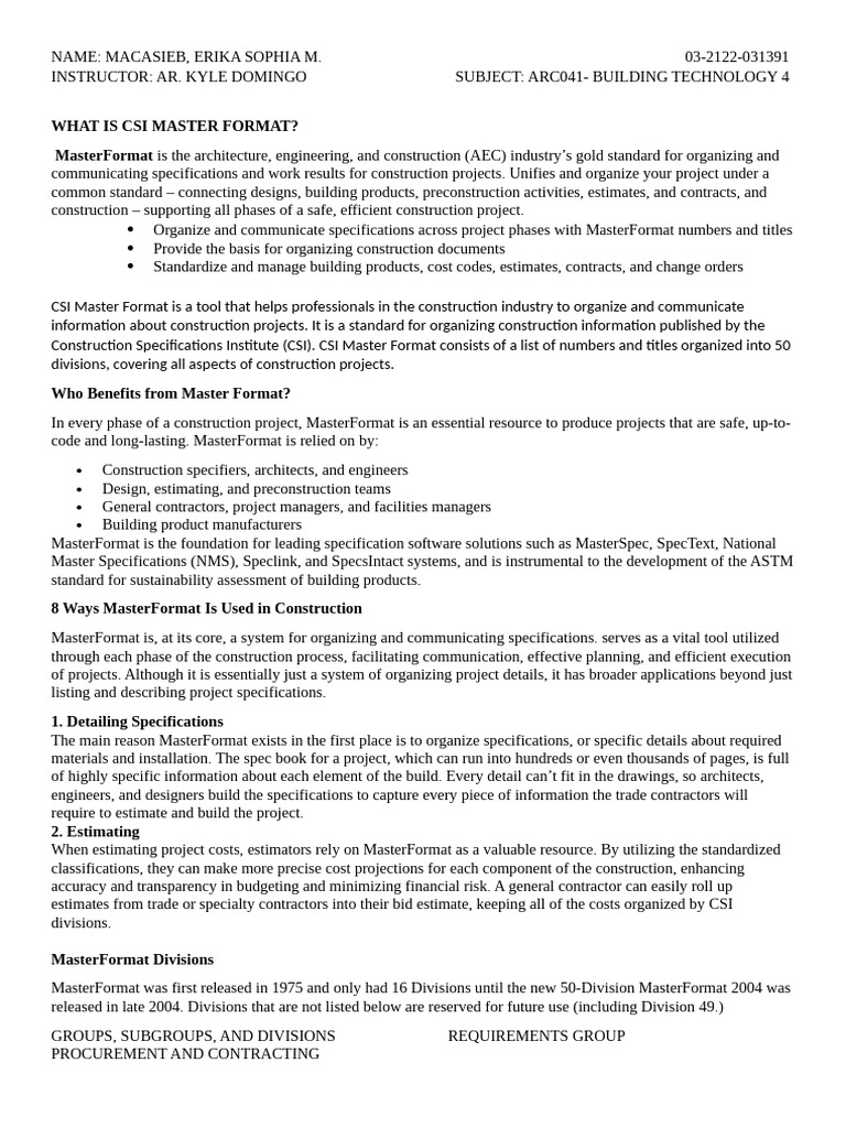 MasterFormat Ekaaaaaa | PDF